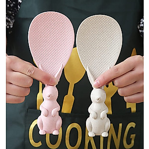 SKQIT 2 Pieces Creative Cute Rabbit Rice Spoon, Non Stick Rice Paddle, Bunny Shape Stand Up Serving Rice ShovelBeigeandPink One Size