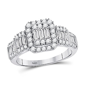 The Diamond Deal 14kt White Gold Baguette Diamond Cluster Bridal Wedding Engagement Ring 1 Cttw