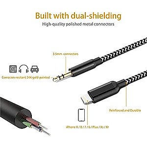AUX Cord for iPhone, MFi Certified Lightning to 3.5mm iPhone Aux Cord for Car [3Pack/3.3ft] Lightning to 1/8 Inch Audio Cable for iPhone 14 13 12 11 XS XR X 8 7 6 iPad iPod to Headphone Speaker