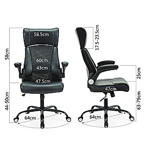Executive Office Chair, High Back Ergonomic Leather Desk Chair, Widened Adjustable Headrest &Flip-up Arms for Home Office, Black (Modern, Black)