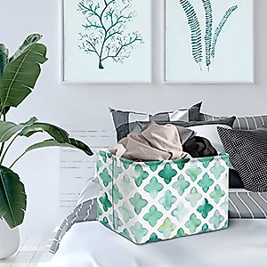 Clastyle Collapsible Green St Patricks Clover Storage Baskets Rectangle Shamrocks Leaf Storage Bin for Bedroom, 15.7 * 11.8 * 11.8 in