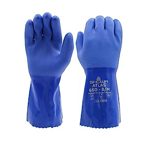 SHOWA Size 9 Blue ATLAS Cotton Lined 1.3 mm Cotton And PVC Chemical Resistant Gloves, Large