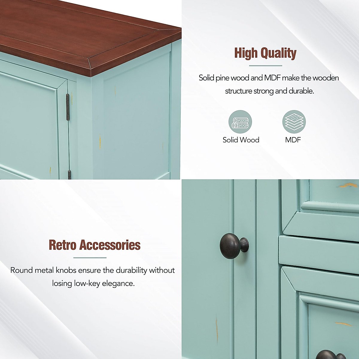 ZSQ Buffet Table, Cambridge Series Sideboard Table with Bottom Shelf, Console Table Dining Room Server, Entry Table Buffet Cabinet Sofa Table (Antique Blue)