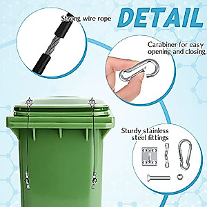 4 Pack Trash Can Lid Lock Trash Can Locks for Animals Stop from Rummaging Metal Universal Trash Can Lock for Outdoor Garbage Can Bear Proof Security Universal Lid Lock Nylon Coated Steel Wire Rope