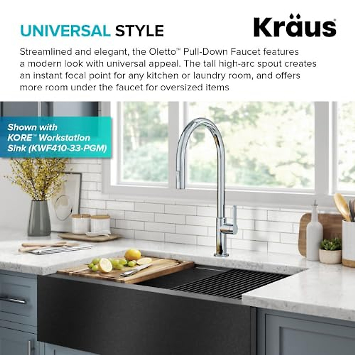 KRAUS Oletto High-Arc Single Handle Pull-Down Kitchen Faucet in Chrome, KPF-2821CH
