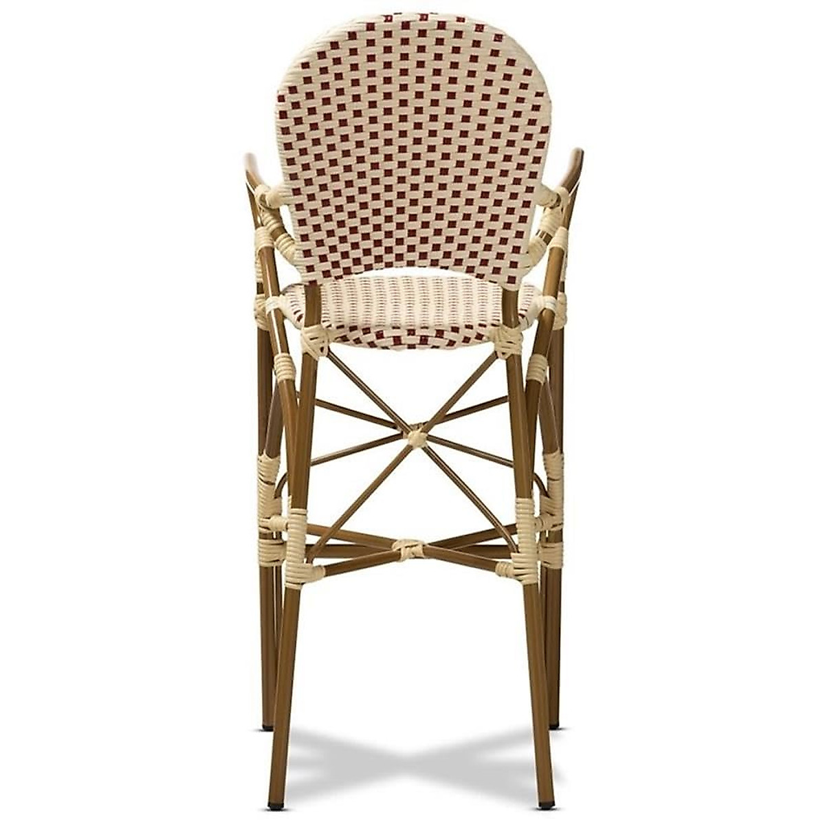 Baxton Studio Marguerite Classic French Indoor and Outdoor Beige and Red Bamboo Style Stackable Bistro Bar Stool