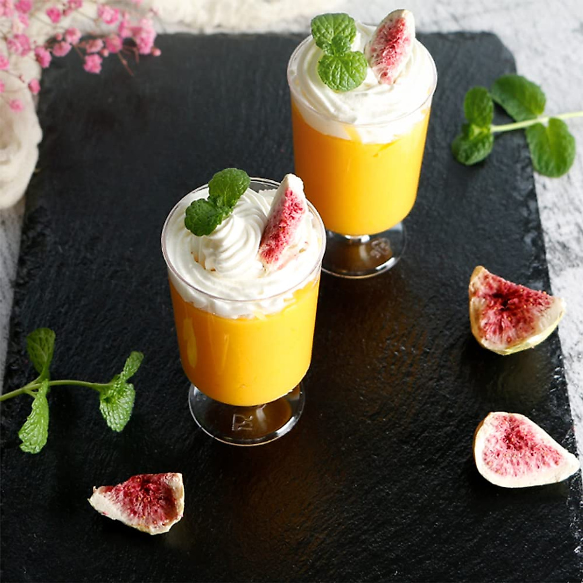 Qixivcom 100ml Tall Mousse Cup 3oz Mini Dessert Cup Round Clear Plastic Parfait Bowl Appetizer Cup, Party Dessert Cold Drink Cup, Clear Wine Glass Afternoon Tea Snack Cup, Party Cup (50 Pack)