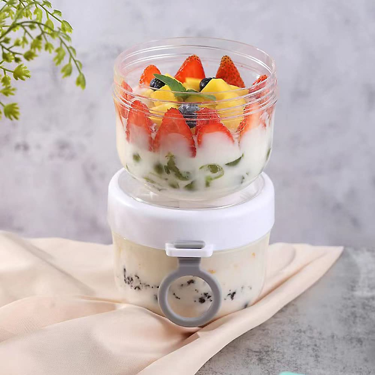 WEIRUIFANZHI 4Pcs 20oz Overnight Oats Plastic Jars with Lids and Spoons Leak-proof Yogurt Fruit Oatmeal Salad Containers with Foldable Scoops Portable Oatmeal Dessert Capacity Breakfast Cups