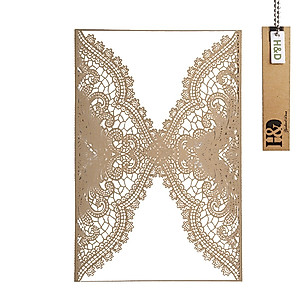 YU FENG 24pcs Vintage Wedding Invitations Cards with Laser Cut lace Flower for Bridal Shower,Engagement,Anniversary or other Event Ideas