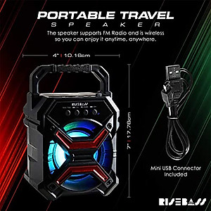 Portable Wireless Bluetooth Speaker for iPhone, Android, iPod and More - Rechargeable Bluetooth Speaker for Kids & Adults - Mini Speaker with Party Lights, for Hiking, Camping, Picnic and Boating.