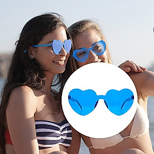 KINBOM 12pcs Heart Shaped Rimless Sunglasses, Love Heart Transparent Tinted Sunglasses Frameless Candy Color Eyewear for Women Party Cosplay (Blue)