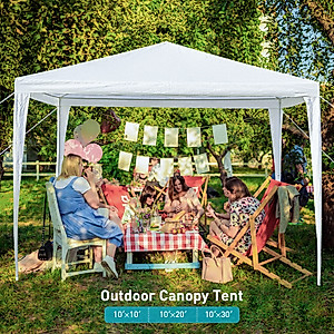 10' x 10' Outdoor Canopy Tent, White Party Tent with Spiral Tube, Wedding Patio Gazebo with Dressed Legs, Small Waterproof Tent for Barbecue, Camping