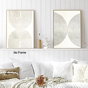 Neutral Canvas Wall Art Boho Mid Century Modern Prints Boho Beige Line Art Canvas Boho Art Wall Decor Set of 2 Mid Century Geometric Wall Decor for Bedroom Neutral Minimalist Print 16x24inch No Frame