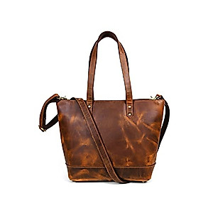 Aaron Leather Goods Genuine Leather Shoulder Bag Handbags Wallet Tote Bag 3pcs Purse Set (Umber)