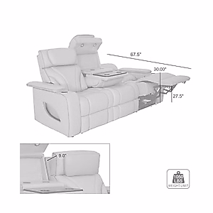 Armen Living Octavia Modern Zero Gravity Power Reclining Heated Massage Sofa, 86" Wide, Silver and Gray Top Grain Leather