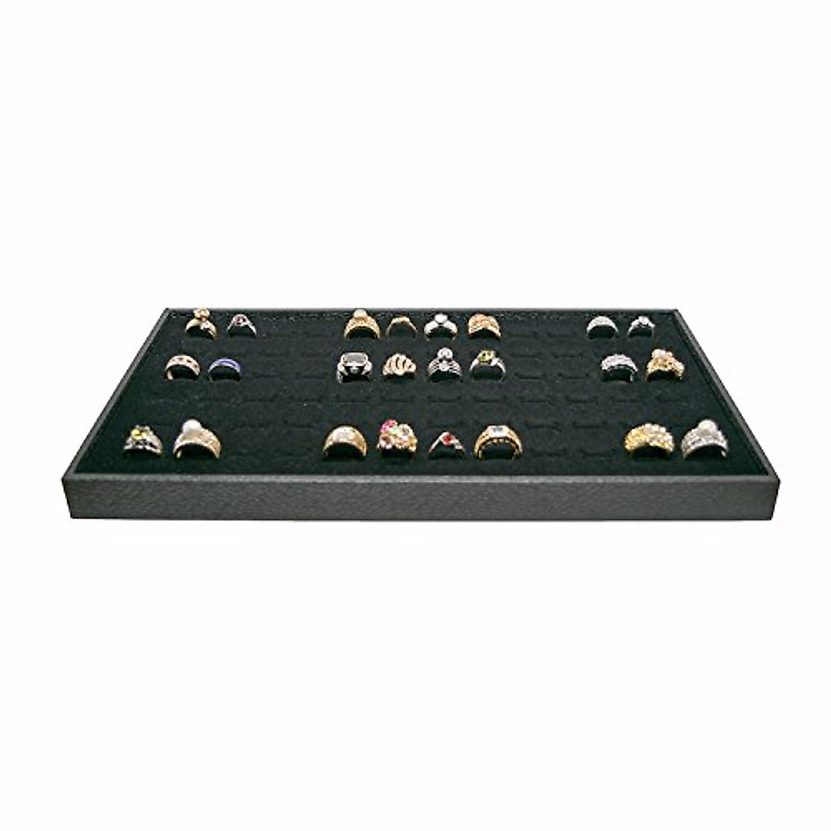 Novel Box Jewelry Stackable Wood Utility Tray in Black + 72 Slot Ring Display Foam Insert in Black + NB Cleaning Cloth