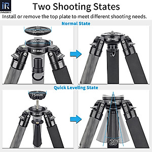 Carbon Fiber Tripod INNOREL NT364C Professional Birdwatching Heavy Duty Camera 55lb/25kg Max Load Bowl Tripod Birdwatching Camera Stand with 75mm Bowl Adapter (Max Tube 36mm, Tripod + Bowl Adapter)