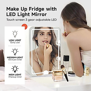 Juturnas Mini Makeup Fridge,Skincare Fridge with Cooler or Warmer,AC/DC Powered,with LED Light Mirror,Portable Small Refrigerator for Cosmetics,White