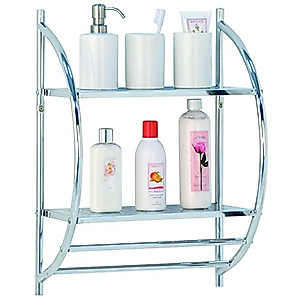 Towel Shelf Wall Mount Towel Rack with Double Towel Bar and 2 Shelves Bathroom Storage Organizer Chrome Plated by Madison 15.25inch W x 21.5inch L x 8.5inch D MH10018 0