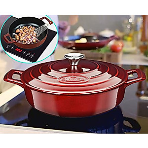 La Cuisine 3110MB Enameled Cast Iron Covered Braiser, Saute Pan Casserole Pan, 3.75 Quart (QT) - Matte Black Enamel Interior, Cranberry Porcelain Enamel Coating Finish Exterior