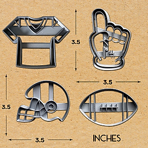 Moose Goods Football Cookie Cutter Set of 4 - Sports Cookie Cutters Shapes, Food Safe Plastic - Themed Football Cookie Cutters for Birthday Football Cookies - Football, Helmet, Jersey & Foam Finger