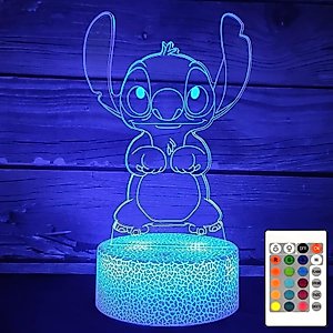 Nutyser 3D Night Light for Kids - Stitch Anime 3D lamp with Remote & Smart Touch 16 Colors Changing Led Light - Dimmable Toys for Teens Boys Girls Birthday Gifts Christmas