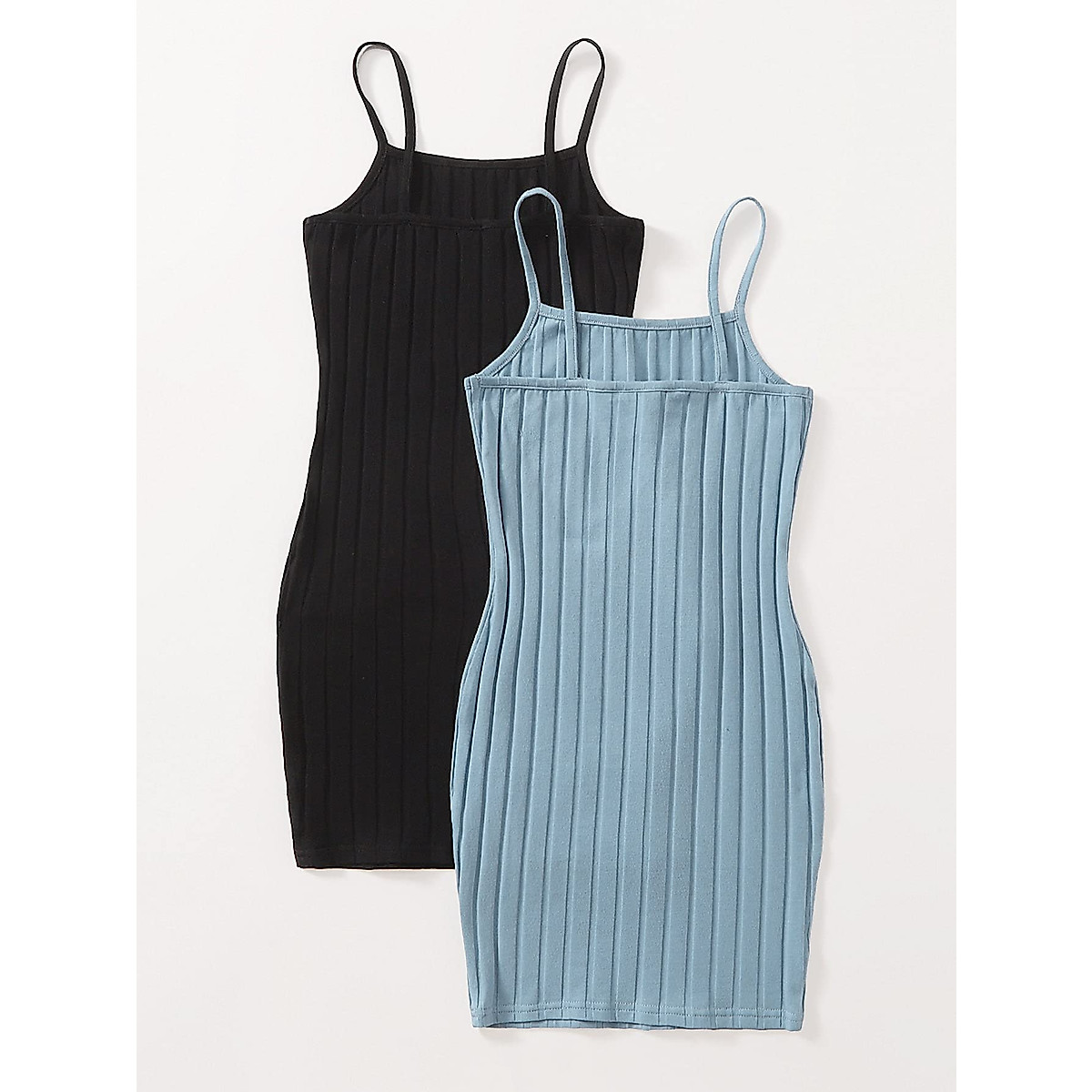 SOLY HUX Girls Summer Cami Dress Sleeveless Spaghetti Strap Rib-Knit Bodycon Slim Fit 2 Piece Dresses Black Blue 10Y