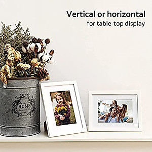 KINLINK 6x8 Picture Frame White, Photo Frame with Real Glass for Picture 4x6 with Mat or 6x8 without Mat, Composite Wood Picture Frame for Table Top and Wall Mounting