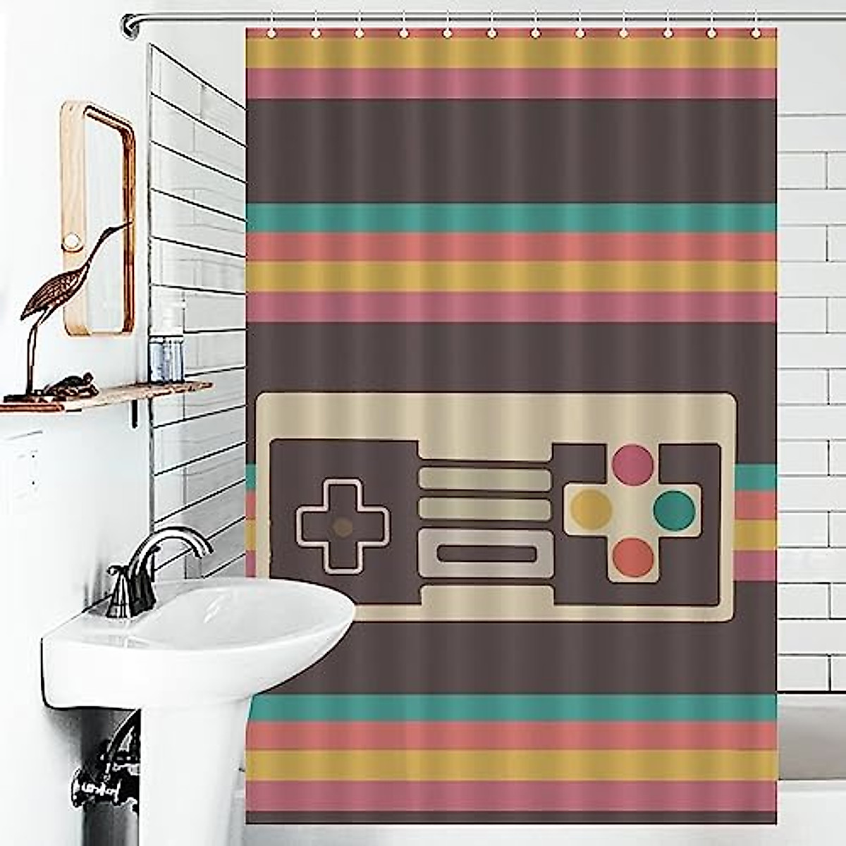 Video Game Controller Gamepad Shower Curtain with Grommets and Hooks Waterproof Bath Curtains for Bathroom Showers Bathtubs Decoration