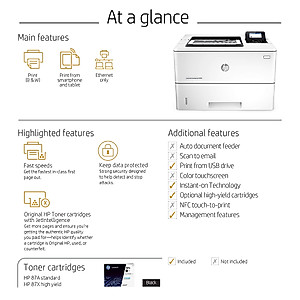 HP Laserjet Enterprise M506n Laser Printer with Built-in Ethernet (F2A68A) (Renewed)