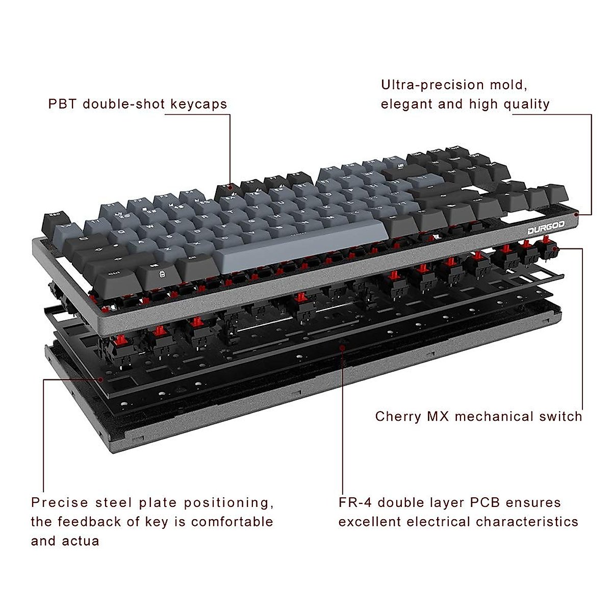 DURGOD Heavy Duty Mechanical Keyboard with Cherry MX Brown Switches N-Key Rollover 104 Keys(PBT Keycaps) Type C Interface for Gamer/Typists/Office/Home (Space Grey，ANSI/US)