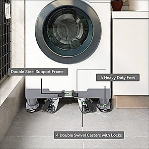 MORITIA Washing Machine Fridge Stand Adjustable Base with 4 Freely Movable Universal Wheels for Washing Machine, Laundry Dryer Washer and Refrigerator by Double Elite