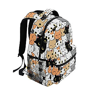 MCHIVER Cute Cats Backpacks for School Travel Laptop Backpack with Water Bottle Pocket Lightweight Adjustable Buckle Casual Daypack 16 Inch