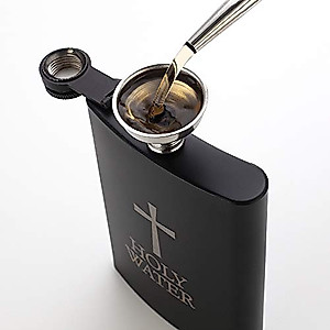 HOLY WATER, JXS 8oz 18/8#304 Stainless Steel Black Hip Flask for Liquor, Leakproof with Funnel Gift Package