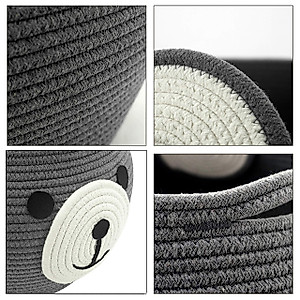 W Design Round Bear Toy Basket, Rope basket,Cute Animal Baby Basket Organizer With Handles For Toys, Blankets, Towels, Baby Shower, Handmade Gift Baskets Empty - 19 D X 13 H