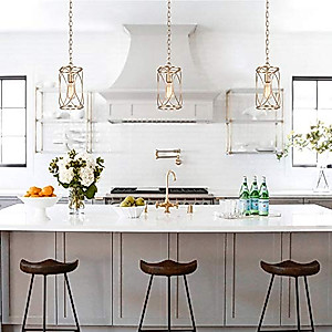 Optimant Lighting Gold Pendant Lighting for Kitchen Island, Modern Cage Hanging Light Fixture for Hallway, Dining Room, Foyer and Bedroom