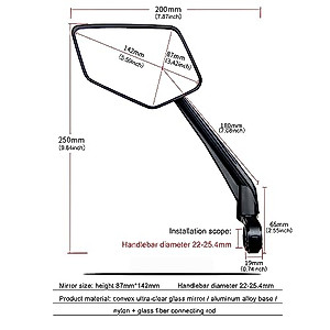 DRCKHROS Handlebar Bike Mirror E-bikes Mirrors Safe Clear Glass Mirrors, Anti-Shake 360° Rotatable High-Definition Shockproof Explosion-Proof Wide-angle Bicycle Rear View Mirror …