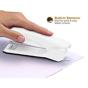 Bostitch Office Ascend 3 in 1 Stapler, Integrated Remover, 420 Staples Included, 20 Sheet Capacity, Lightweight, Full Size, White (B210-WHT)