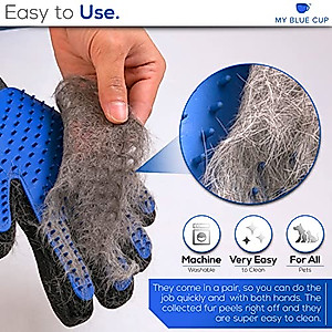 My Blue Cup Pet Grooming Gloves | Deshedding Tool | Suitable for Cats, Dogs & Bigger Animals | Comes in a Pair | Soft Silicone Tips | Easy to Use | Easy to Clean & Machine Washable