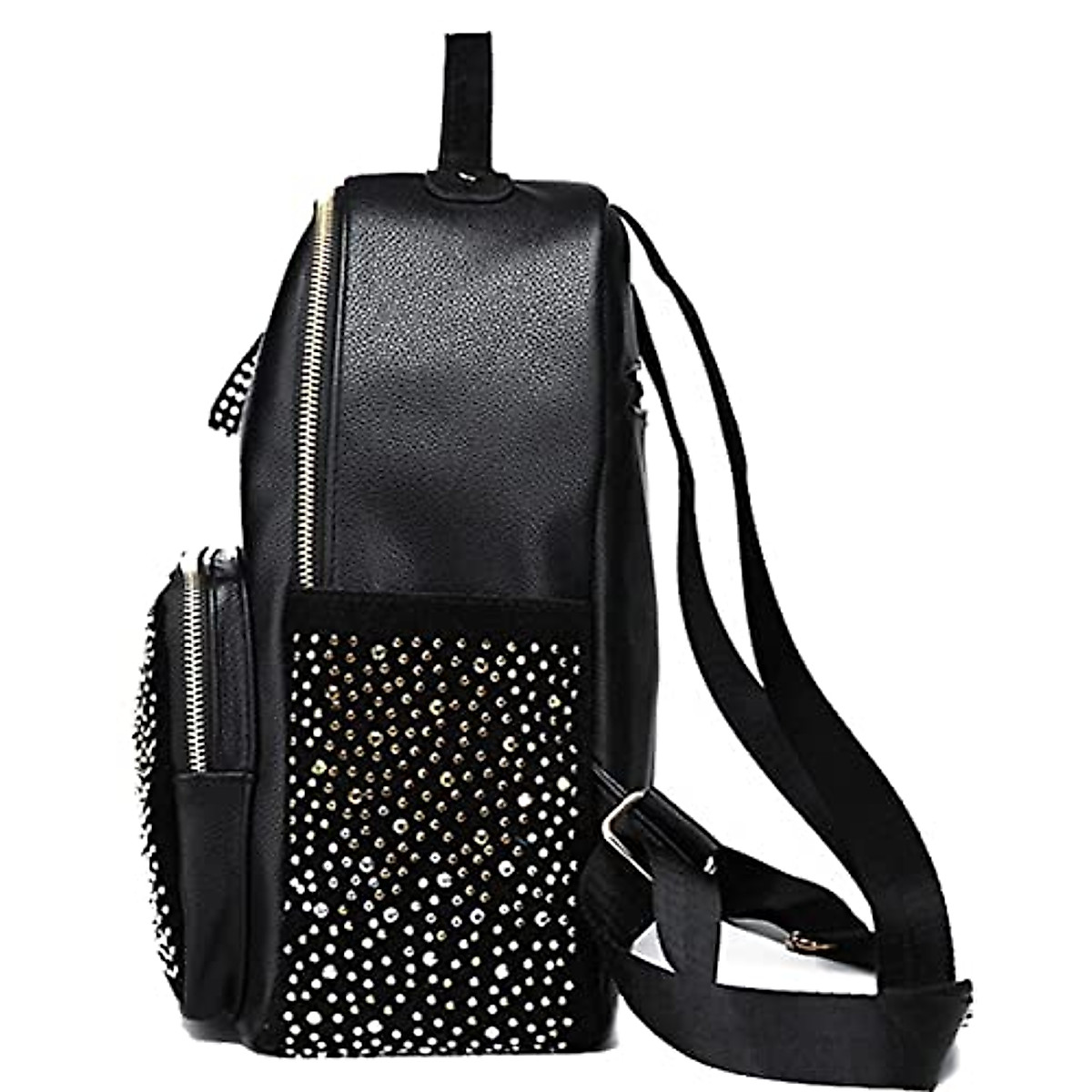 ZZFAB Rhinestone Backpack Faux Leather Black