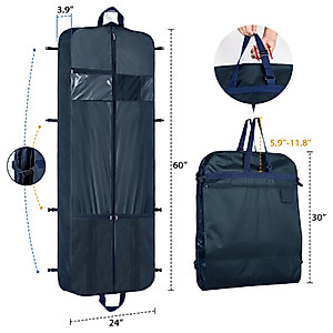 Zilink 60" Garment Bags for Travel Dress Travel Bag for Closet Storage with Adjustable Handles and Stable Buckles for Suits, Dresses, Navy Blue
