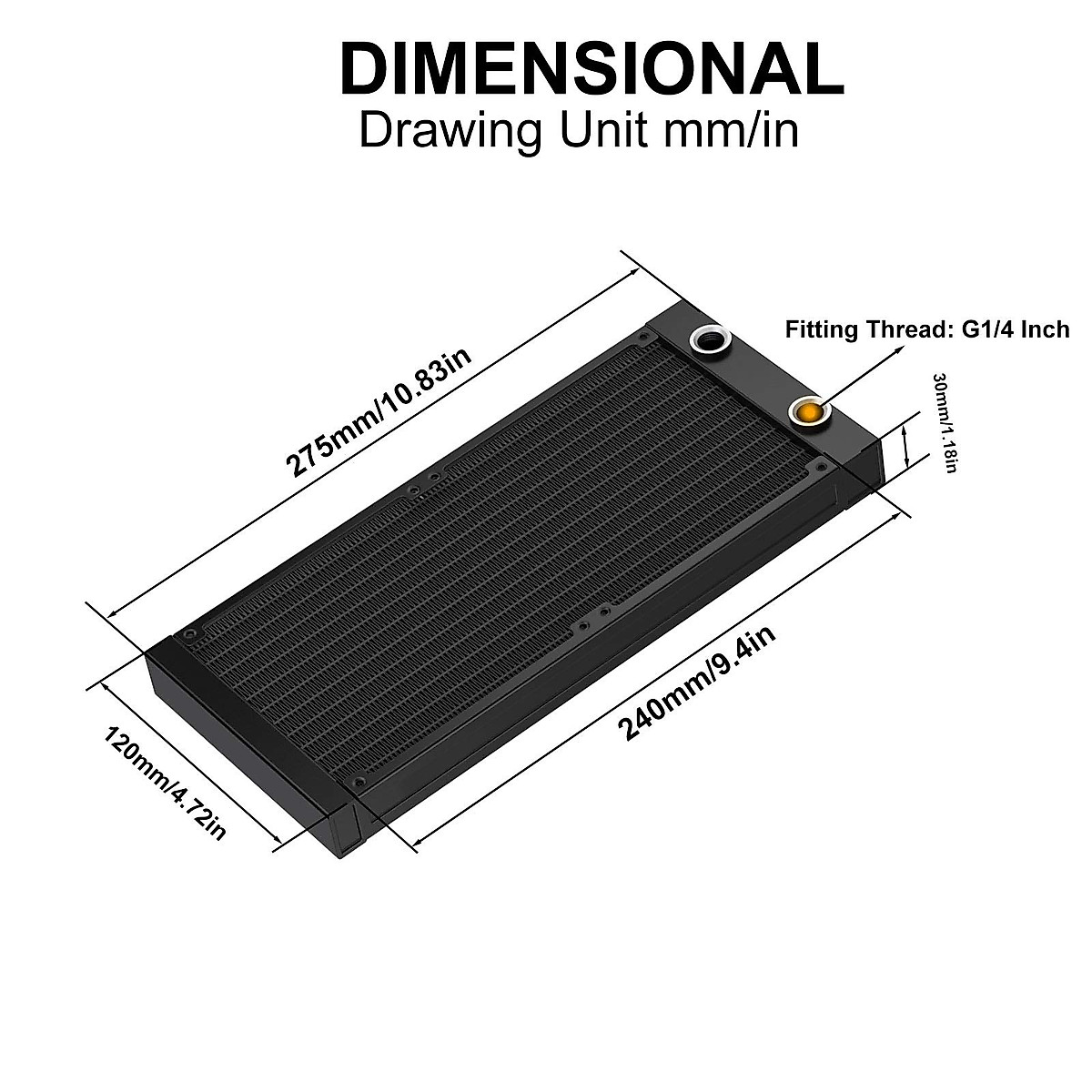 CLYXGS Water Cooling Radiator, 12 Pipe G1/4 Thread Heat Row Radiator 12 Pipe Aluminum Heat Exchanger Radiator for PC CPU Computer Water Cool System 240mm Black