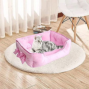 pawstrip Cute Princess Dog Bed, Soft Breathable Bowknot Pet Cat Cushion for Small Dogs, Waterproof Bottom, Self-Warming, Machine Washable (Pink)