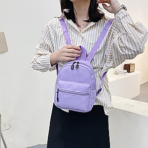 LAKEDREAM Casual Nylon Women Mini Backpack Fashion Solid Color Preppy Style Female Small Travel Knapsack Rucksacks (Style A Purple)