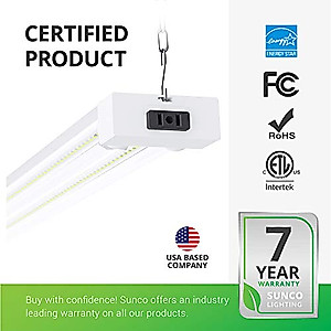 Sunco 10 Pack Linkable LED Utility Shop Light, 4500 LM, Single CCT (2700K), 4 FT, 48 Inch Integrated Fixture for Garage, 40W Equivalent 150W, Surface + Suspension Mount, White