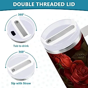 ALAZA Dark Red Rose Flowers 40 oz Tumbler Stainless Steel Water Bottle Vacuum Insulated Cup with Straw Lid & Handle For Travel Car Cup Holder
