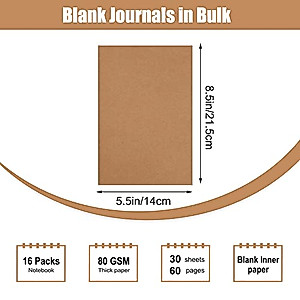 EOOUT Kraft Notebooks, Blank Page Journals in Bulk, 16pcs A5, 8.3 X 5.5 Inches, 60 Pages, 80gsm, Travel Journal Set, for Art Camp, Travelers, Students and Office Supplies Sketchbooks Bulk for Kids