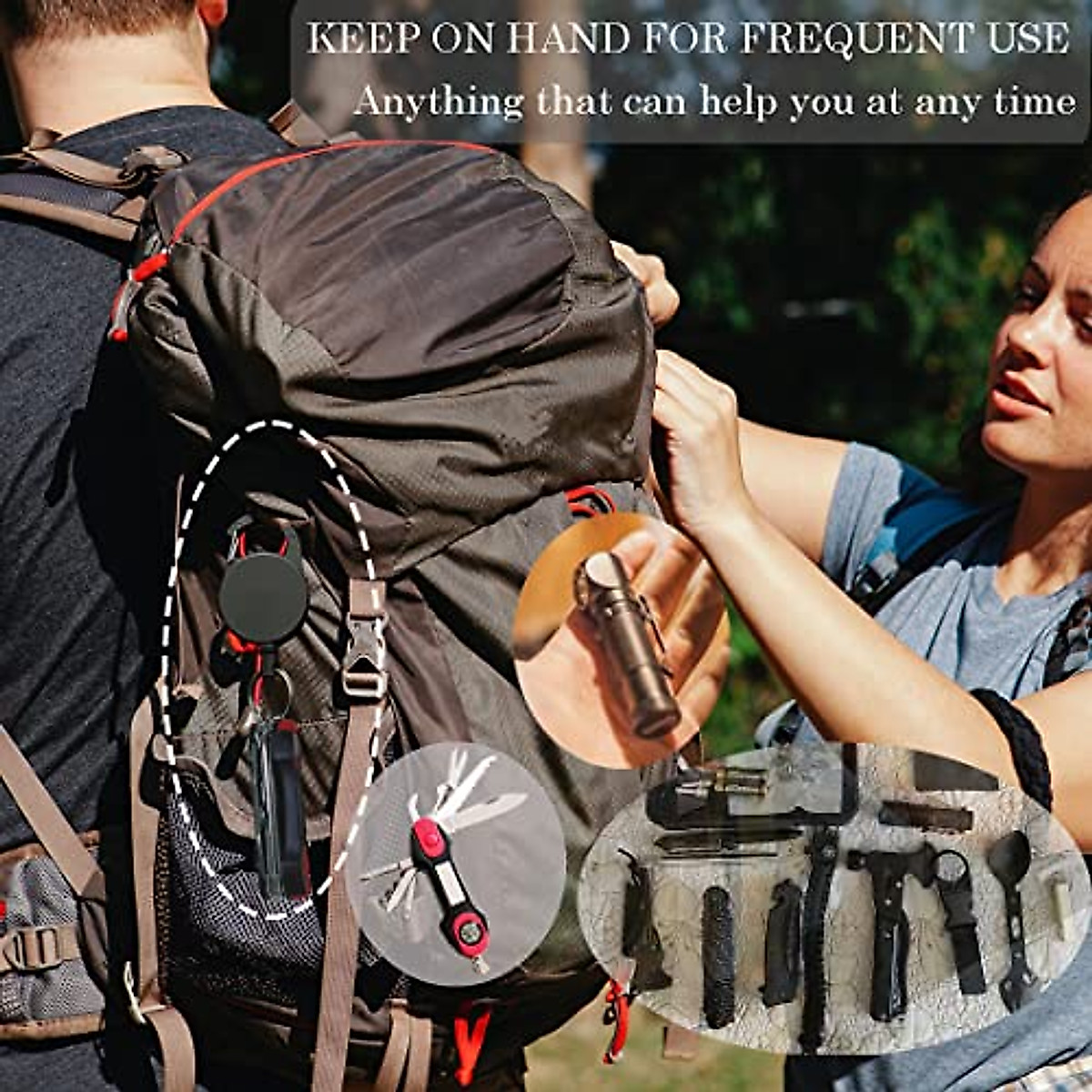 Retractable Key Chain Key-Rings - Heavy Duty Key Holder Belt Clip with Multitool Carabiner, Durable Retractable Keychain Key Holder-Rings/Carabiner, 25 Inch Steel Wire Cord