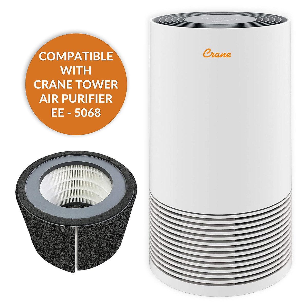 Crane Accessories Tower Air Purifier with True HEPA Filter,Black, 1 Count