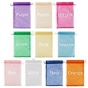 HRX Package 100pcs Large Organza Bags, 8x12 inch Mesh Gift Drawstring Pouches Goodie Bags Assorted Colors for Christmas Shower Party Favors Samples